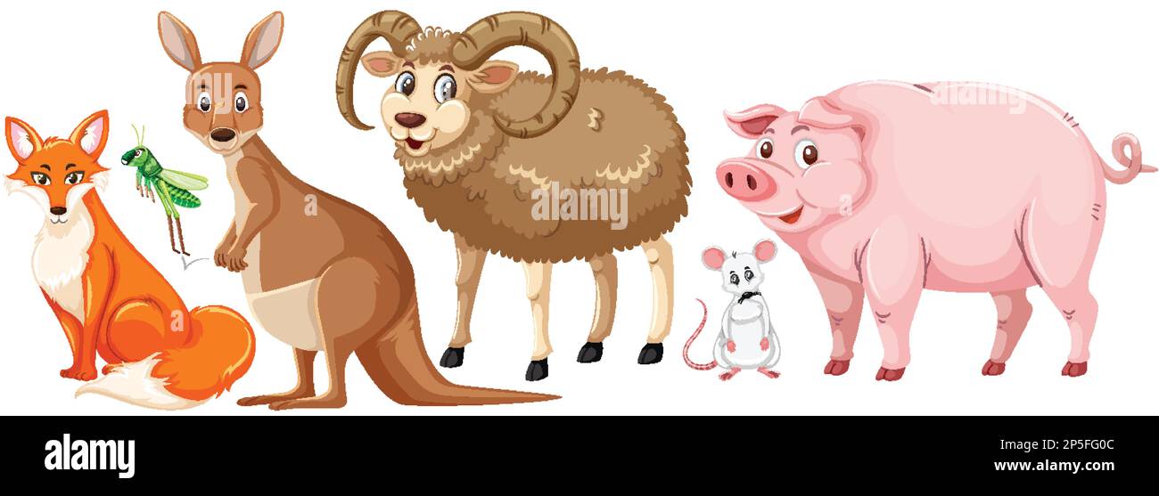 Set of cute animals cartoon character illustration Stock Vector Image ...