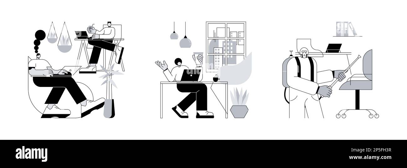Working conditions abstract concept vector illustration set. Biophilic ...