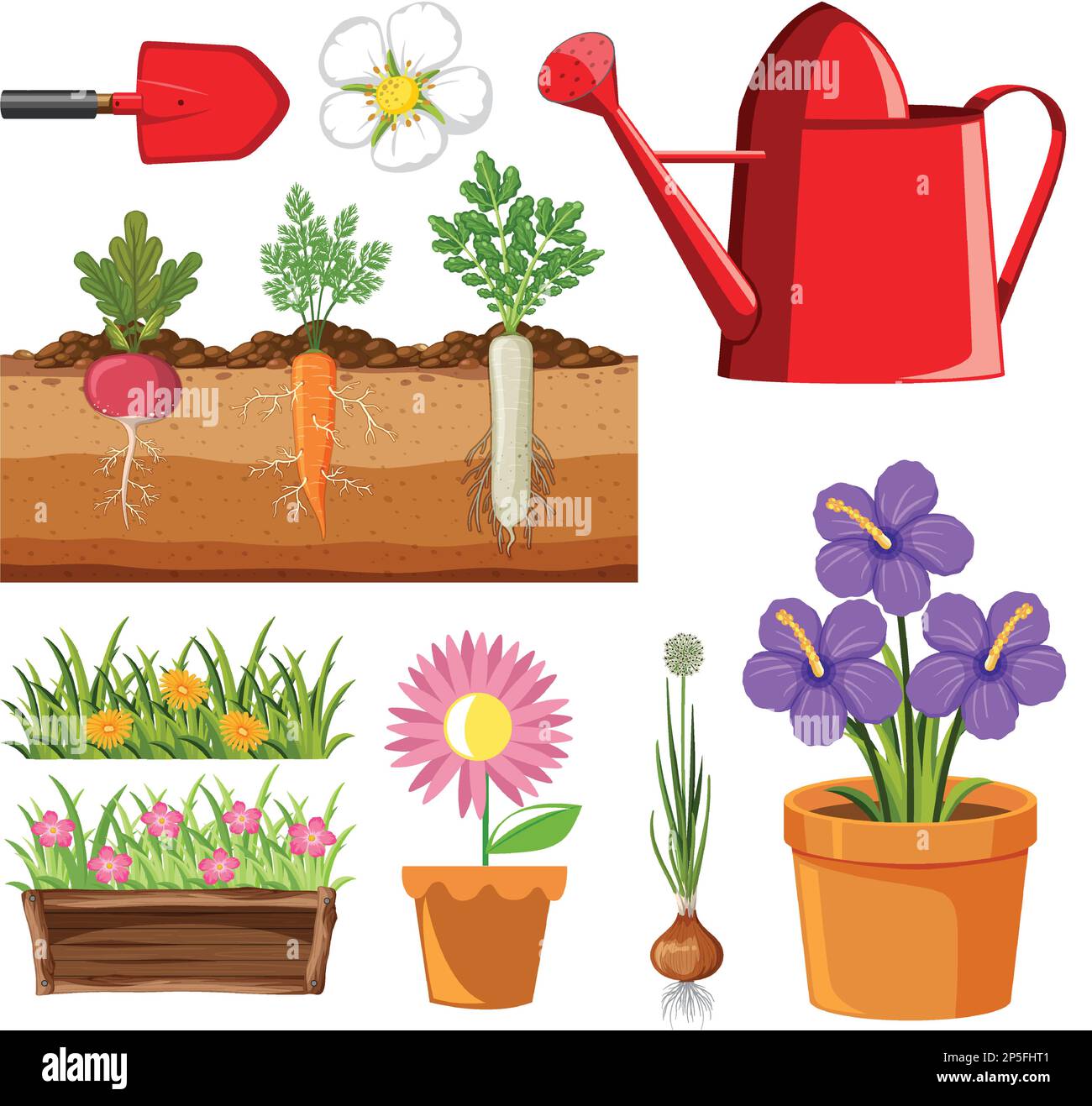 Set of plant and gardening tools and equipment illustration Stock ...