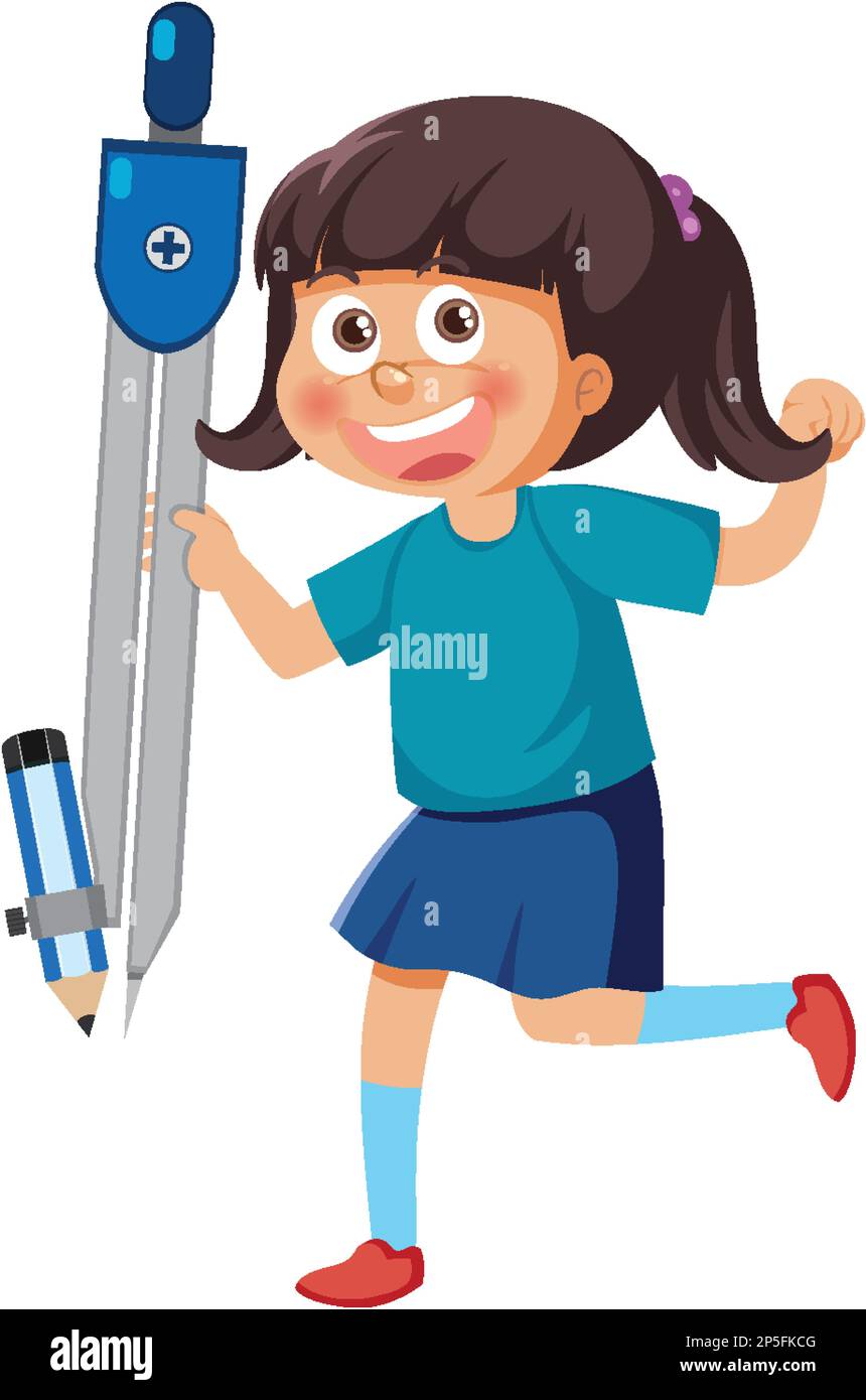 Math girl cartoon character with compass illustration Stock Vector ...