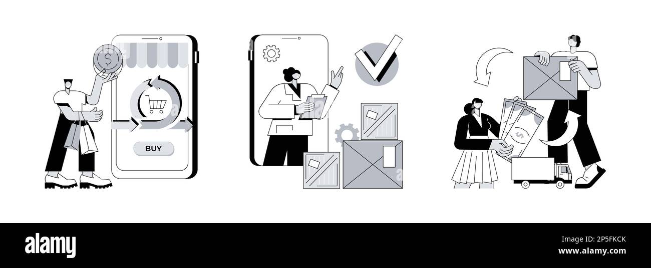 Purchase process abstract concept vector illustration set. Order ...