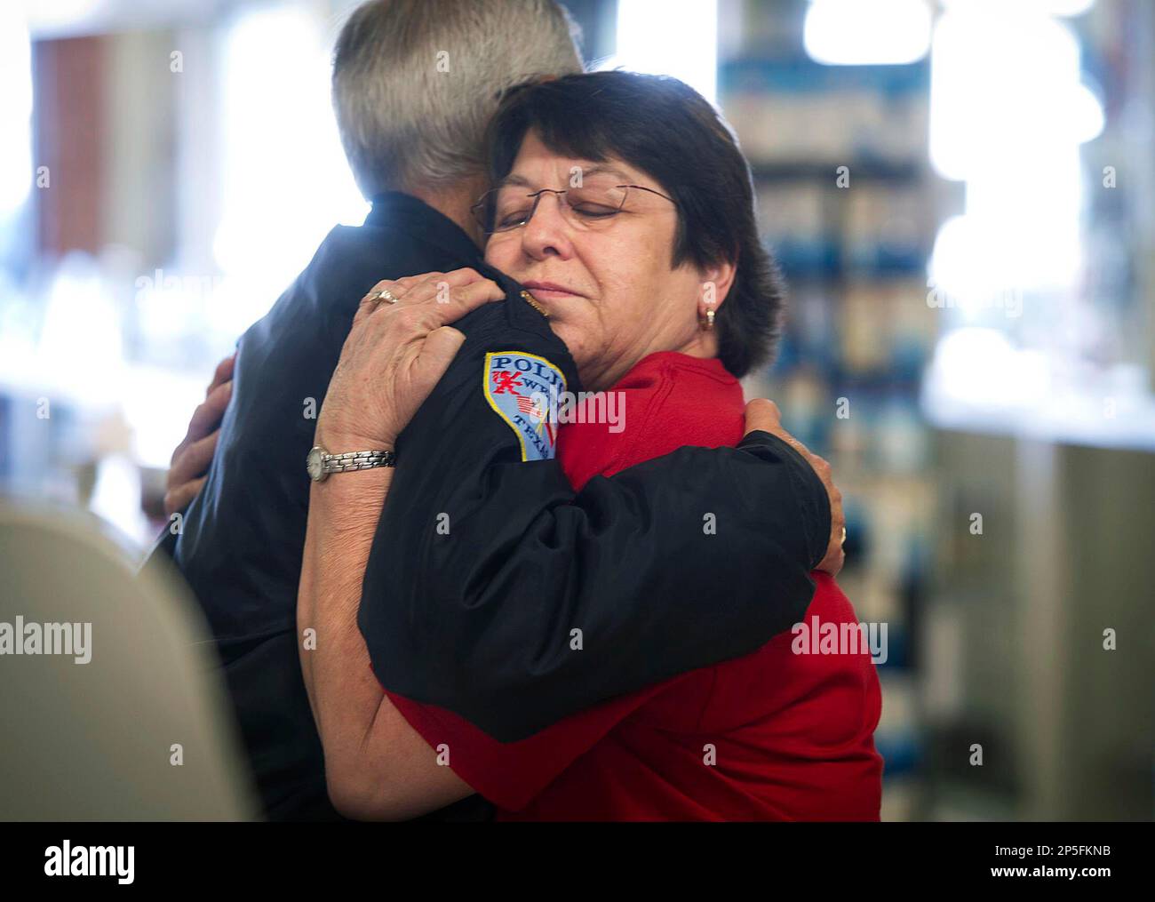 West resident Jeanette Sulak embraces West Police Chief James Lawhorn ...