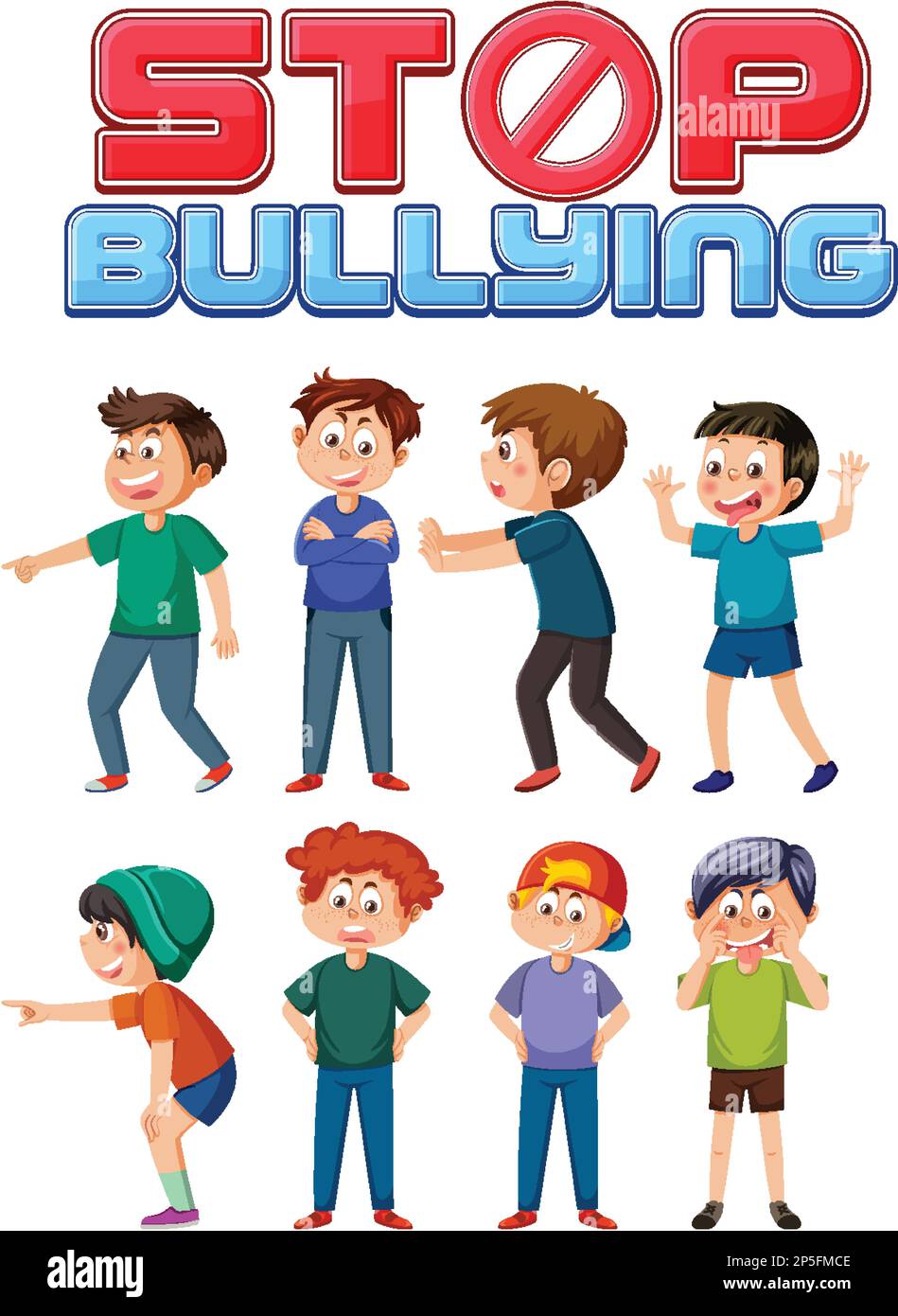 Set of kid cartoon character bullying illustration Stock Vector Image ...