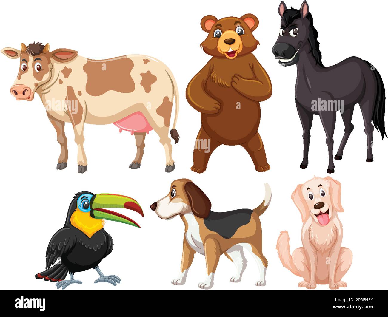 Set of cute animals cartoon character illustration Stock Vector Image ...