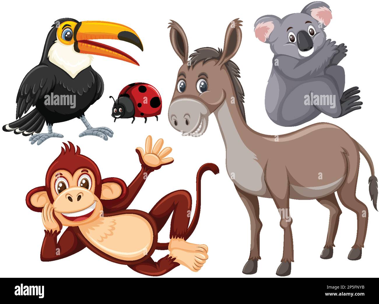 Set of cute animals cartoon character illustration Stock Vector Image ...