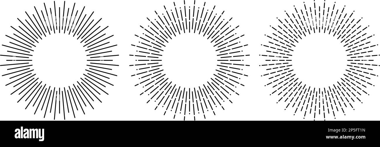 Sunburst frames set. Retro sun light rays element collection. Vintage ...