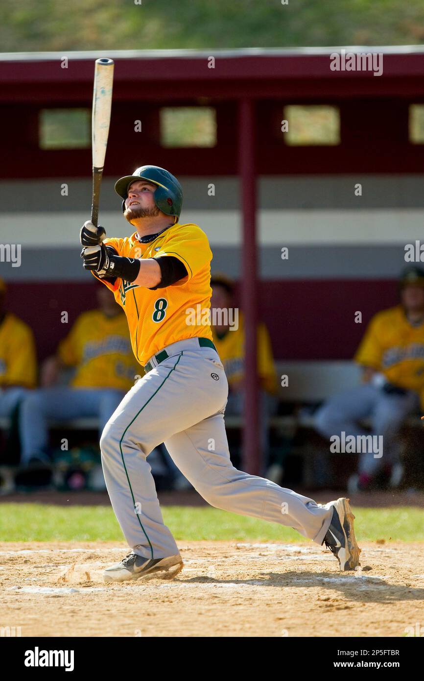Joe Consorti (8) of the SUNY Sullivan Generals follows through on his ...