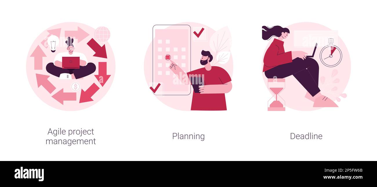 IT project delivery abstract concept vector illustration set. Agile project management, planning ...