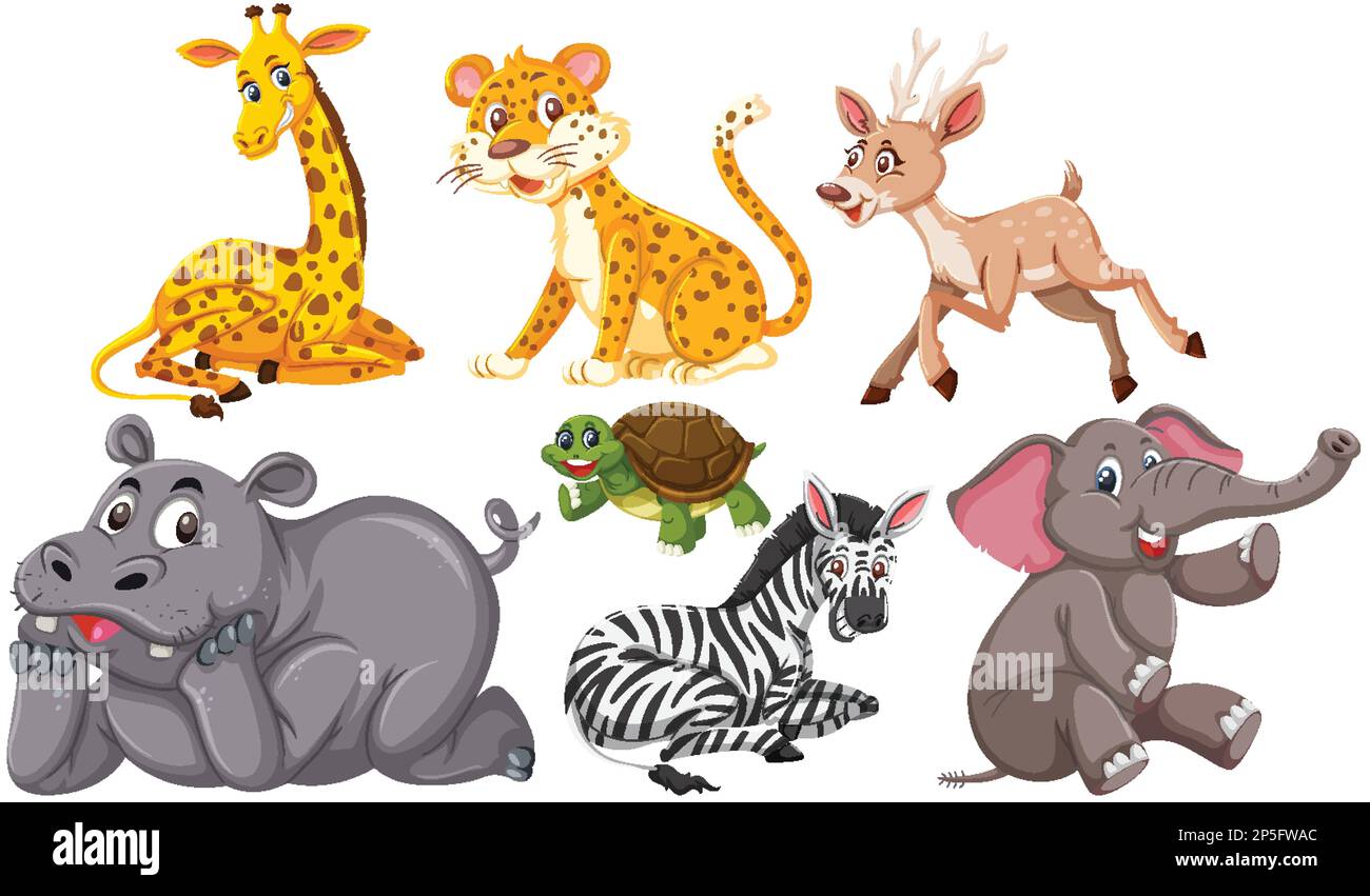 Set of cute animals cartoon character illustration Stock Vector Image ...