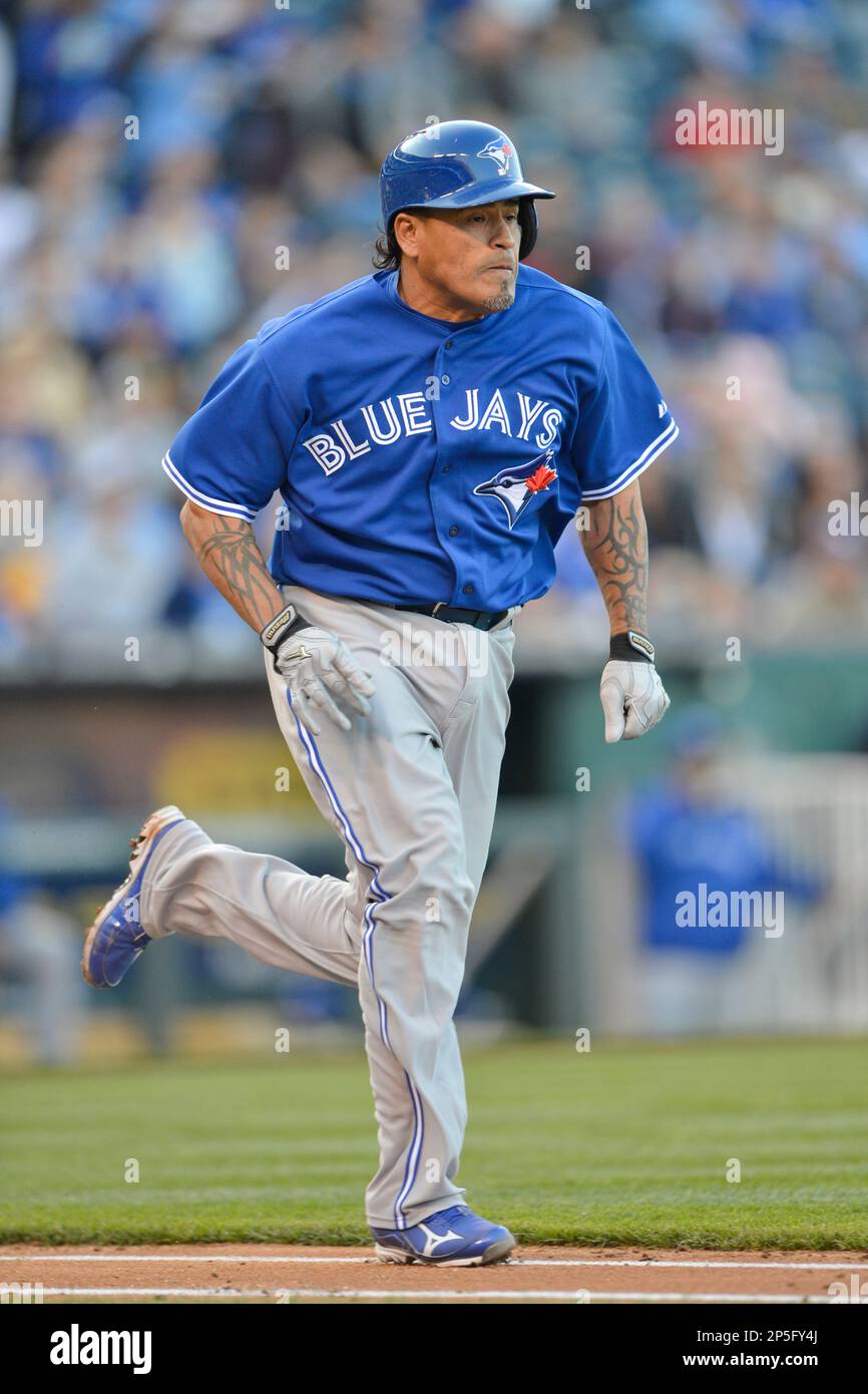 Toronto Blue Jays Henry Blanco runs to first base following an at bat ...