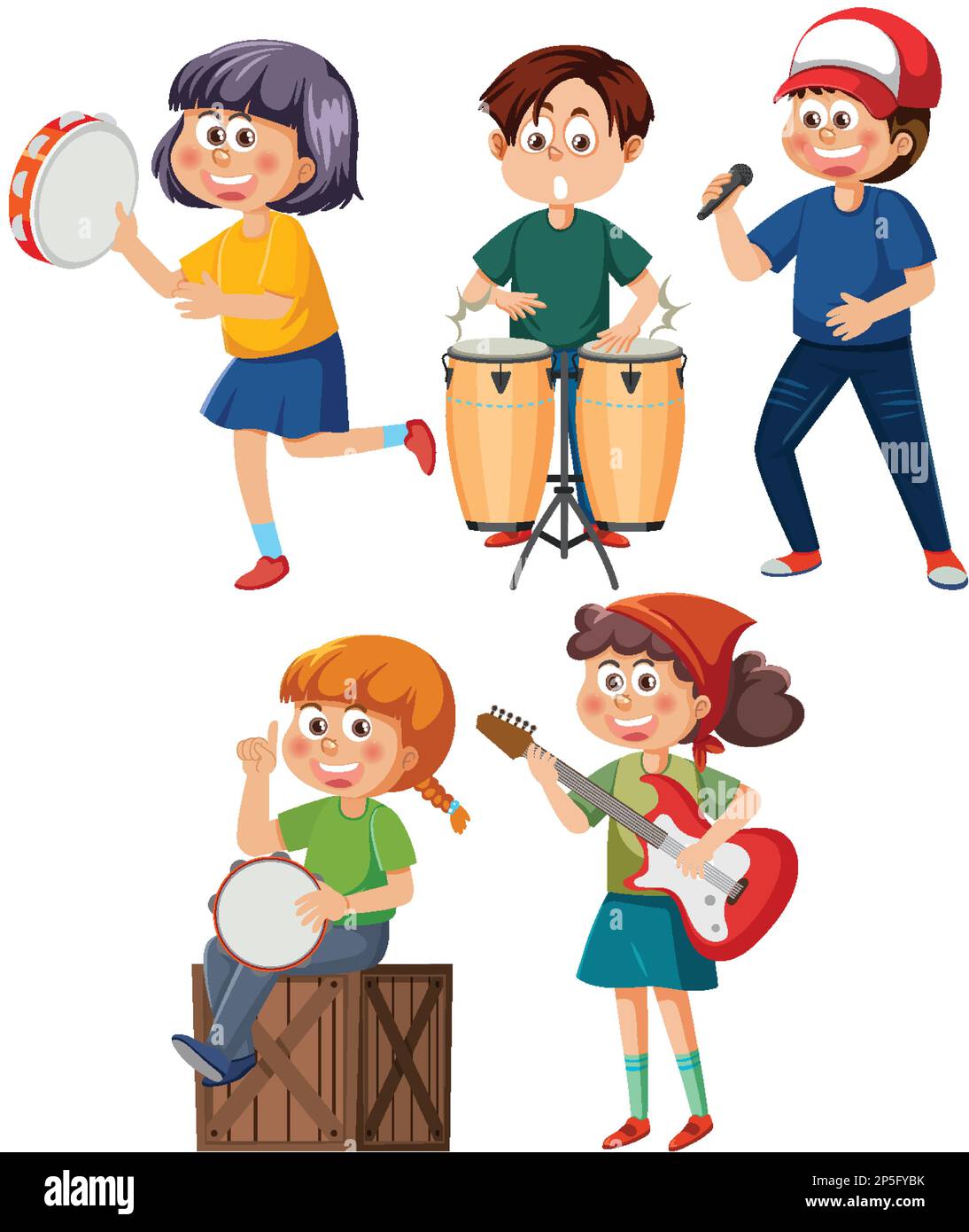 Set of cartoon kids character with music instruments illustration Stock ...