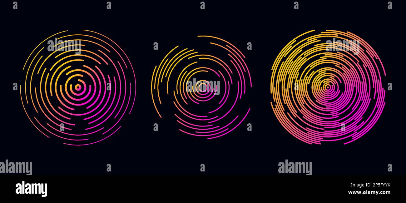 Concentric circle segments set in dark theme. Rippled round patten ...