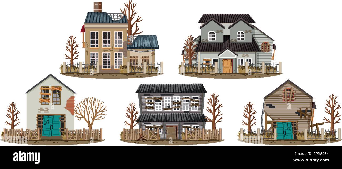 Set of old abandoned house illustration Stock Vector Image & Art - Alamy