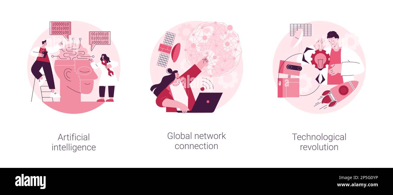 Information era abstract concept vector illustration set. Artificial intelligence, global ...