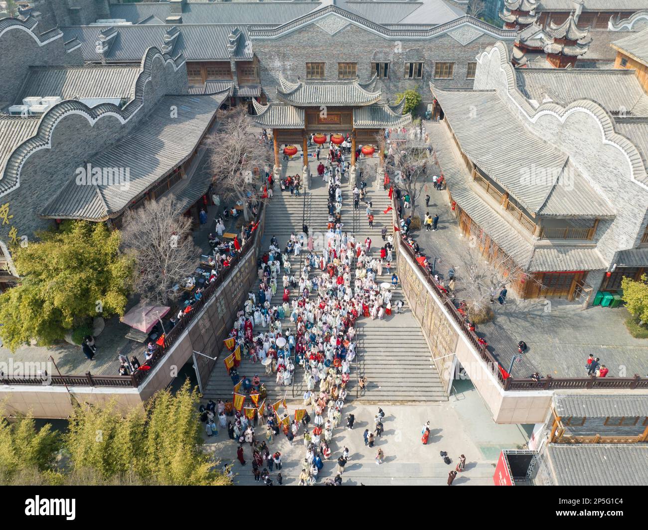 Aerial photo shows people taking part in the 4th Hankouli Flower ...