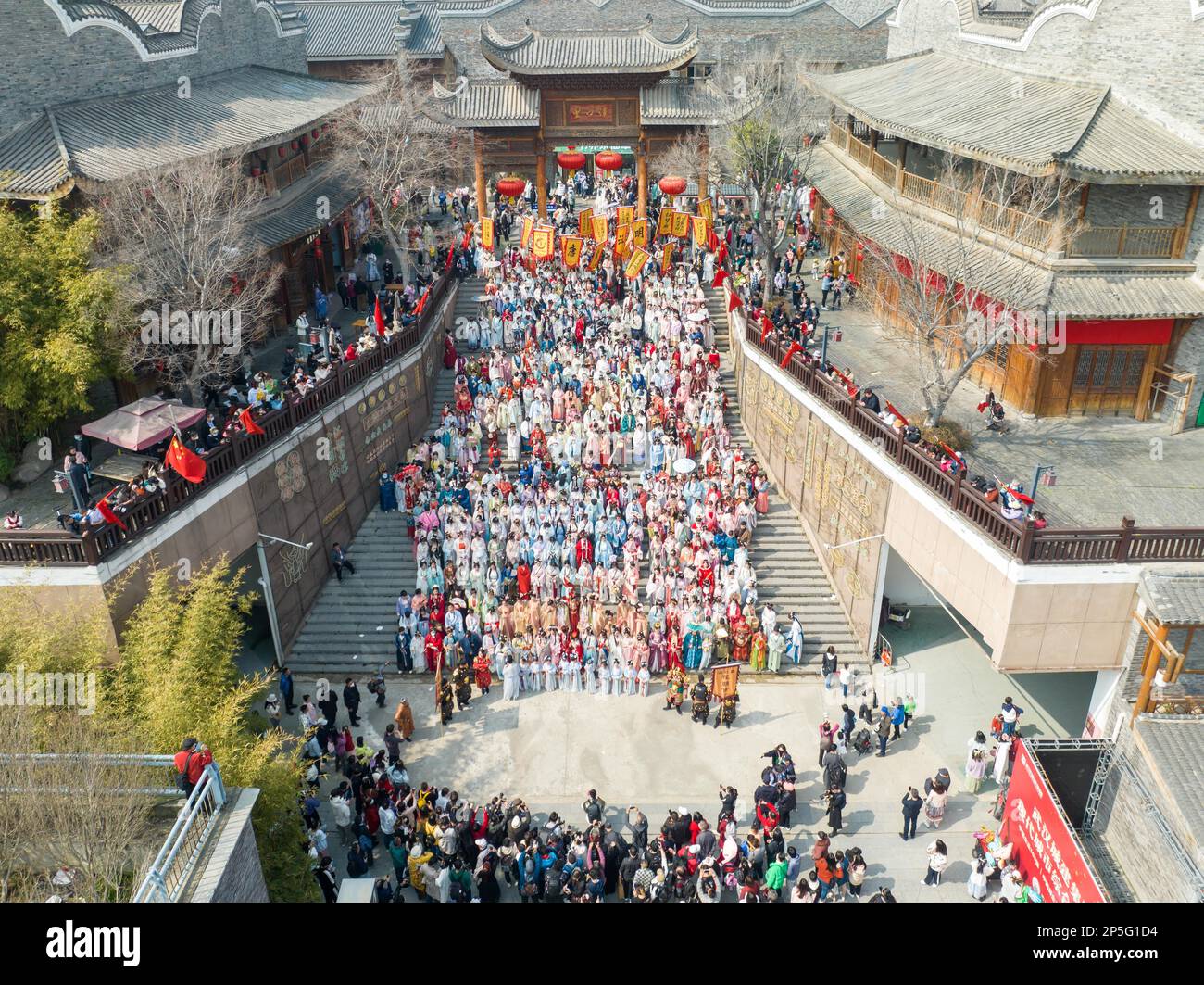Aerial photo shows people taking part in the 4th Hankouli Flower ...