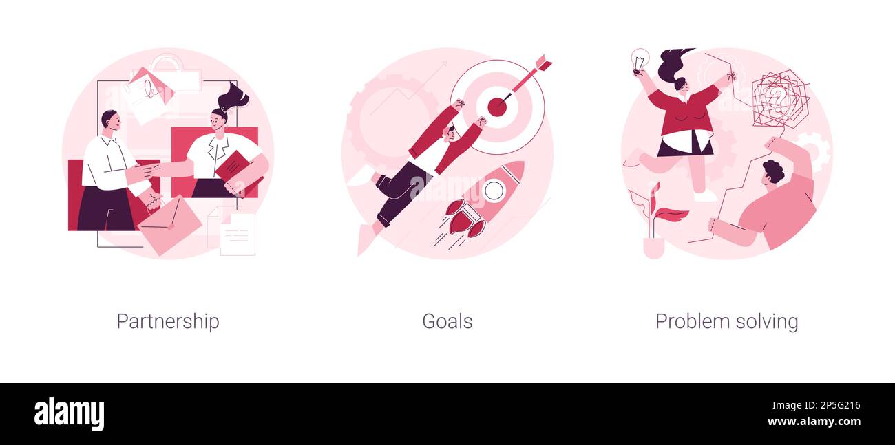 Cooperation and teamwork abstract concept vector illustration set ...