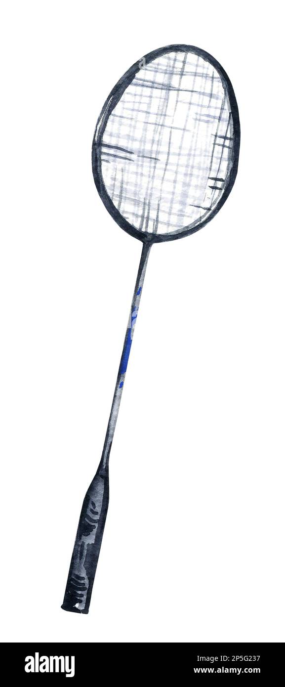 illustration of badminton racket, watercolour sketch, hand drawn sport ...