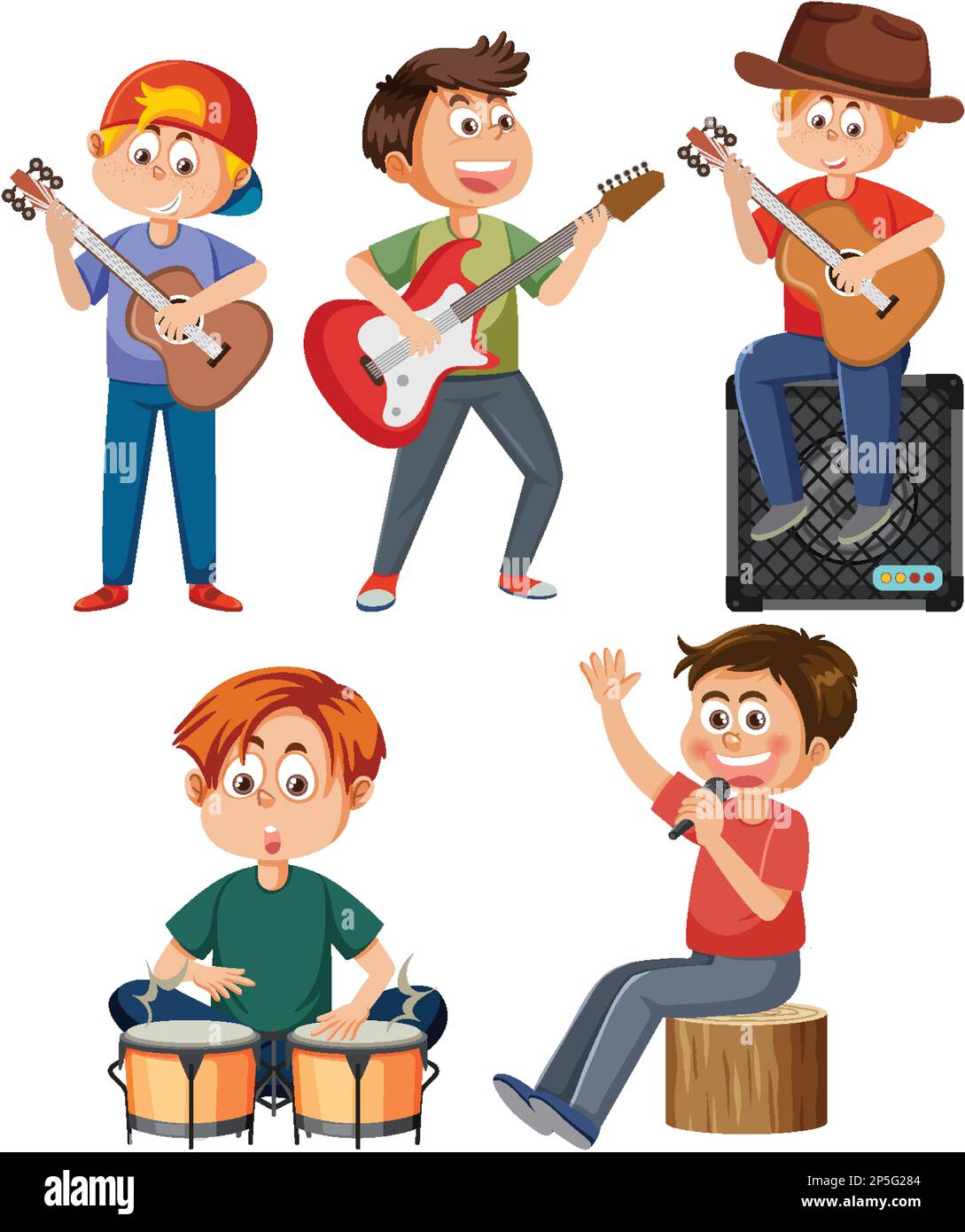Set of cartoon kids character with music instruments illustration Stock ...