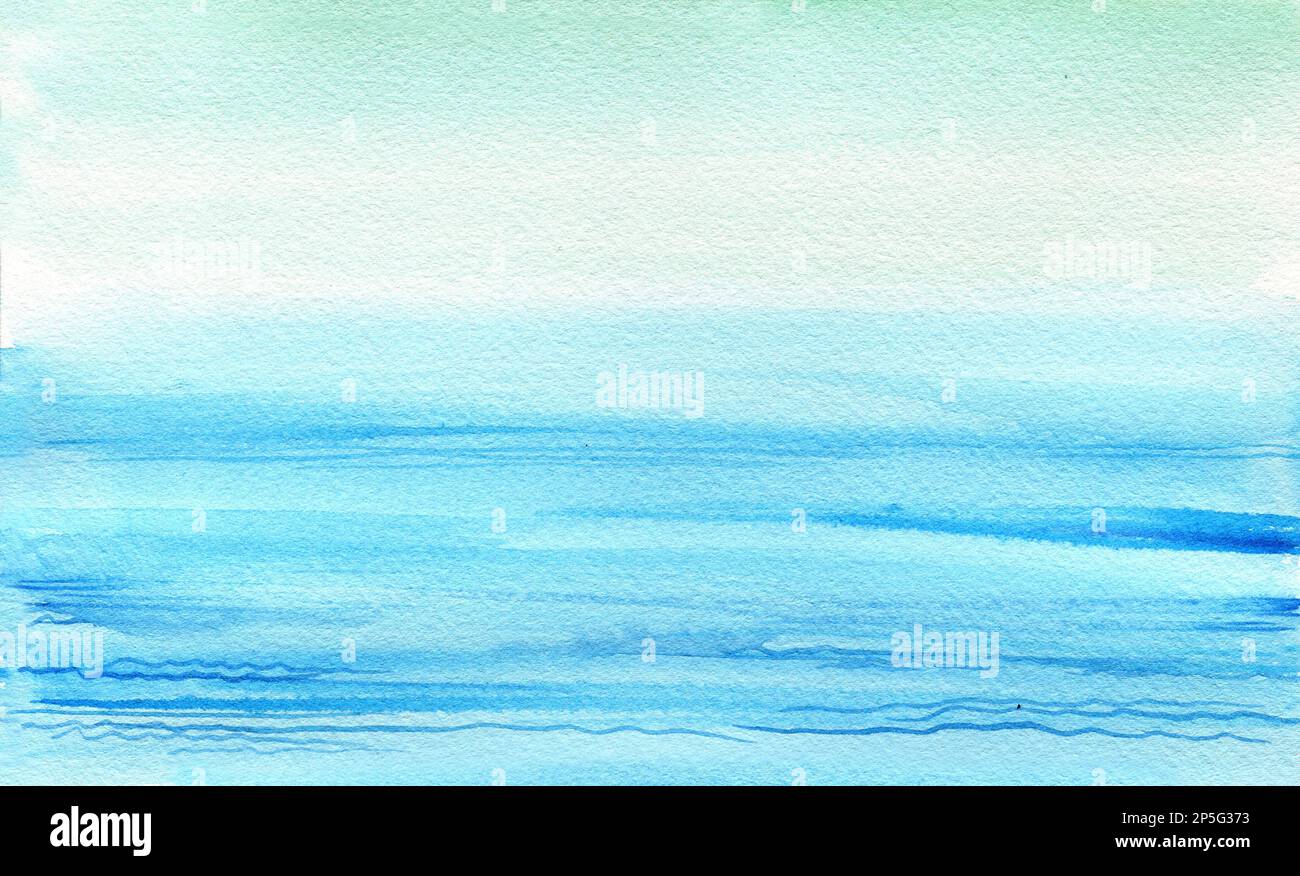 watercolor blue sea background, hand drawn sketch with wavy lines, blue ...