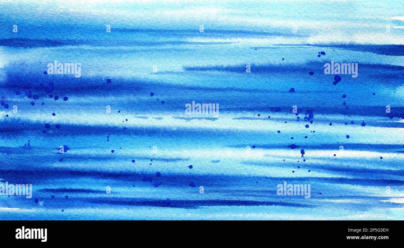 watercolor blue sea background, hand drawn sketch with splashes, blue ...