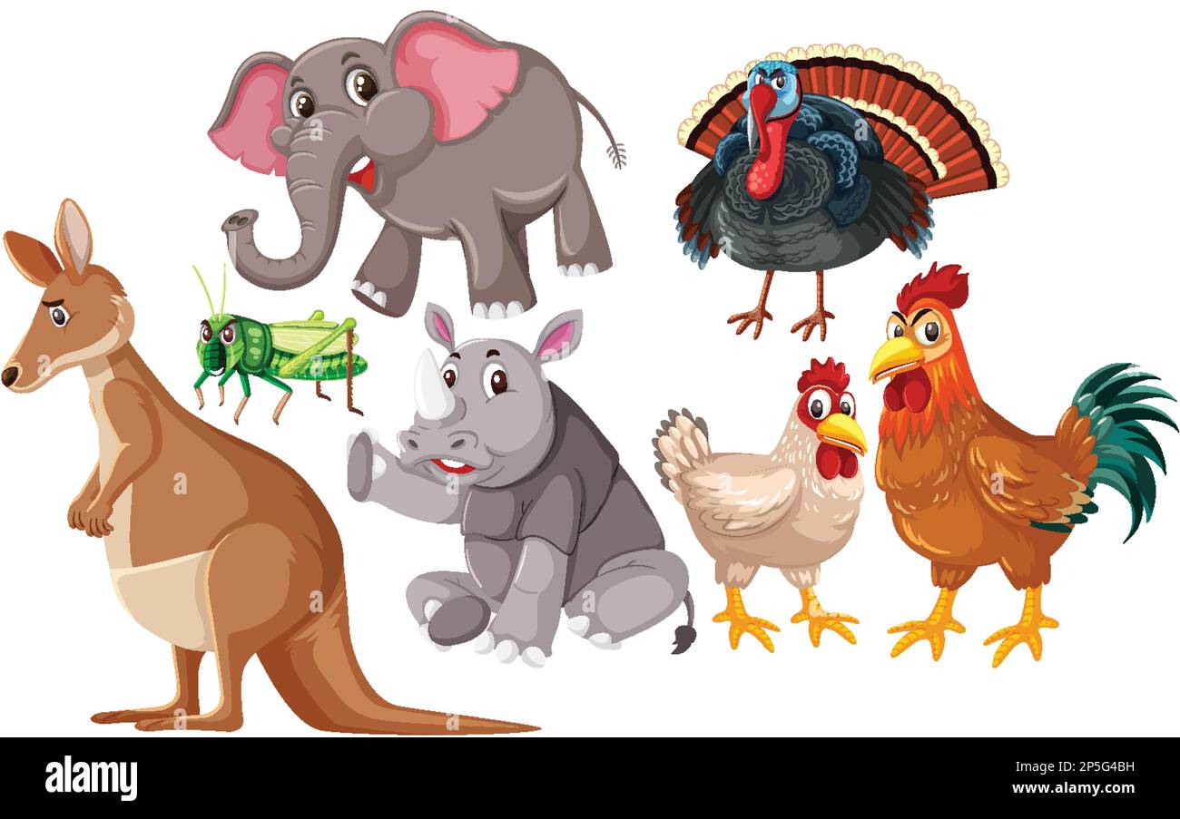 Set of cute animals cartoon character illustration Stock Vector Image ...