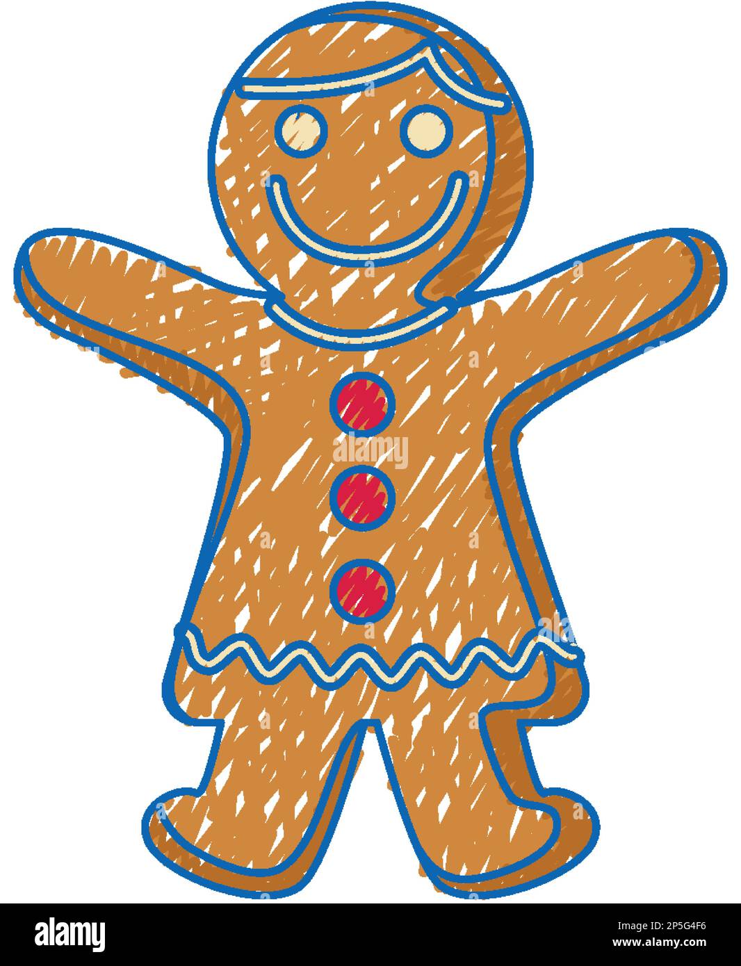 Gingerbread man cookie pencil colour child scribble style illustration ...