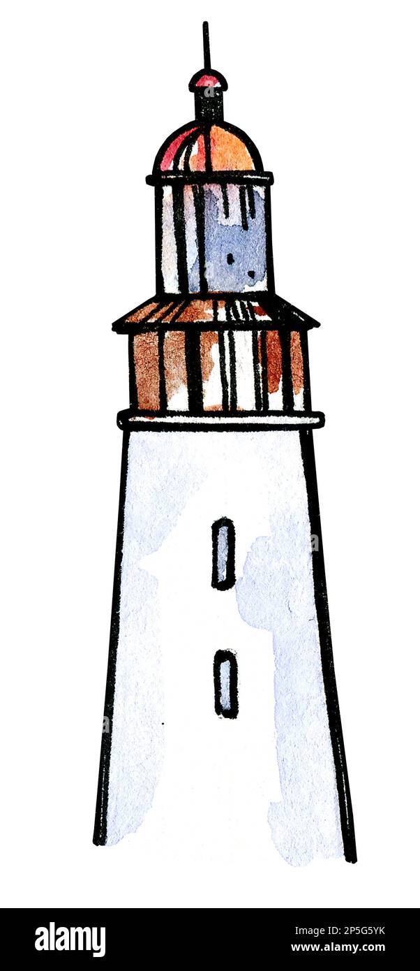 Watercolor illustration of lighthouse. Hand draw scetch. Ideally for ...