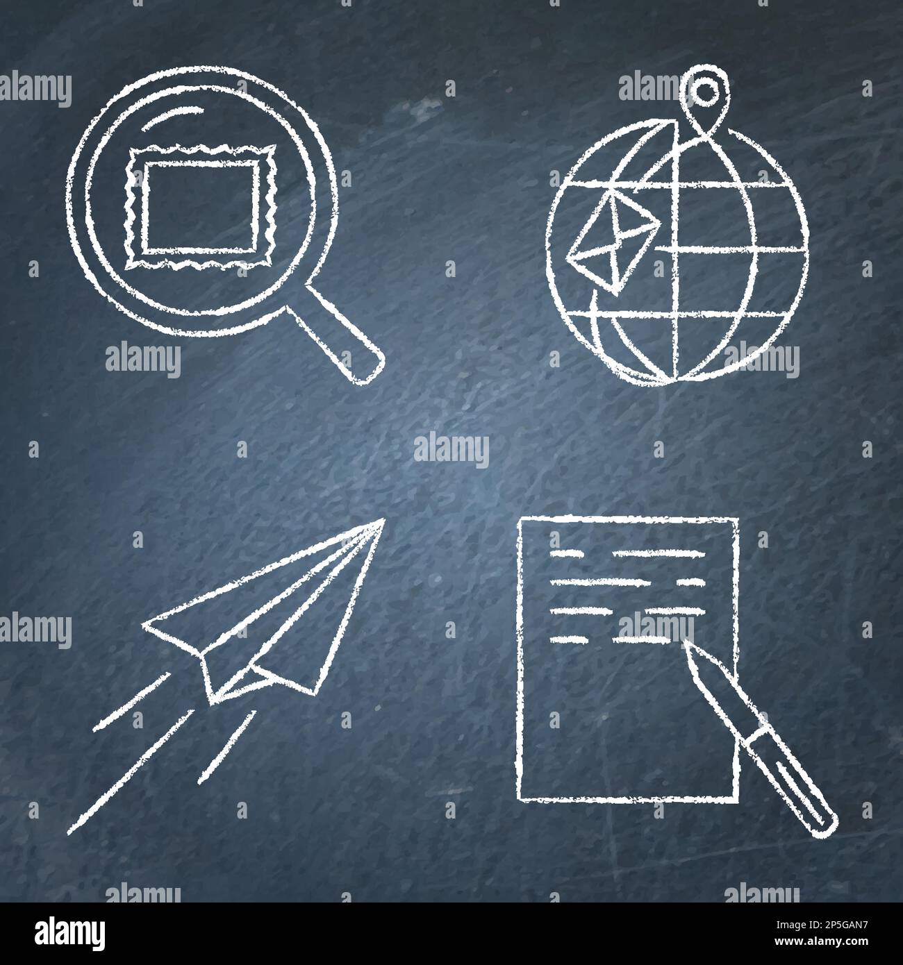 Sending letter icon set on chalkboard. Mail correspondence around the ...