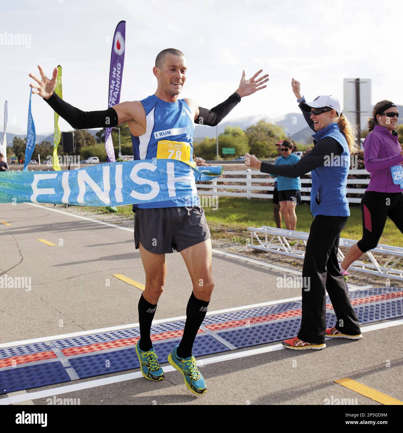Joe Thorne, New Zealand, crosses the finish line to win the San Luis ...