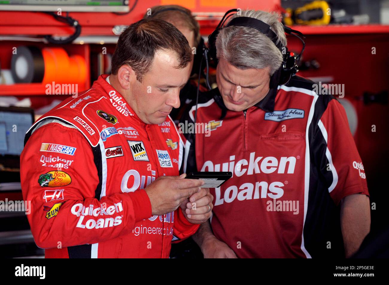 Ryan Newman (left) and Matt Borland (right) during practice for the ...
