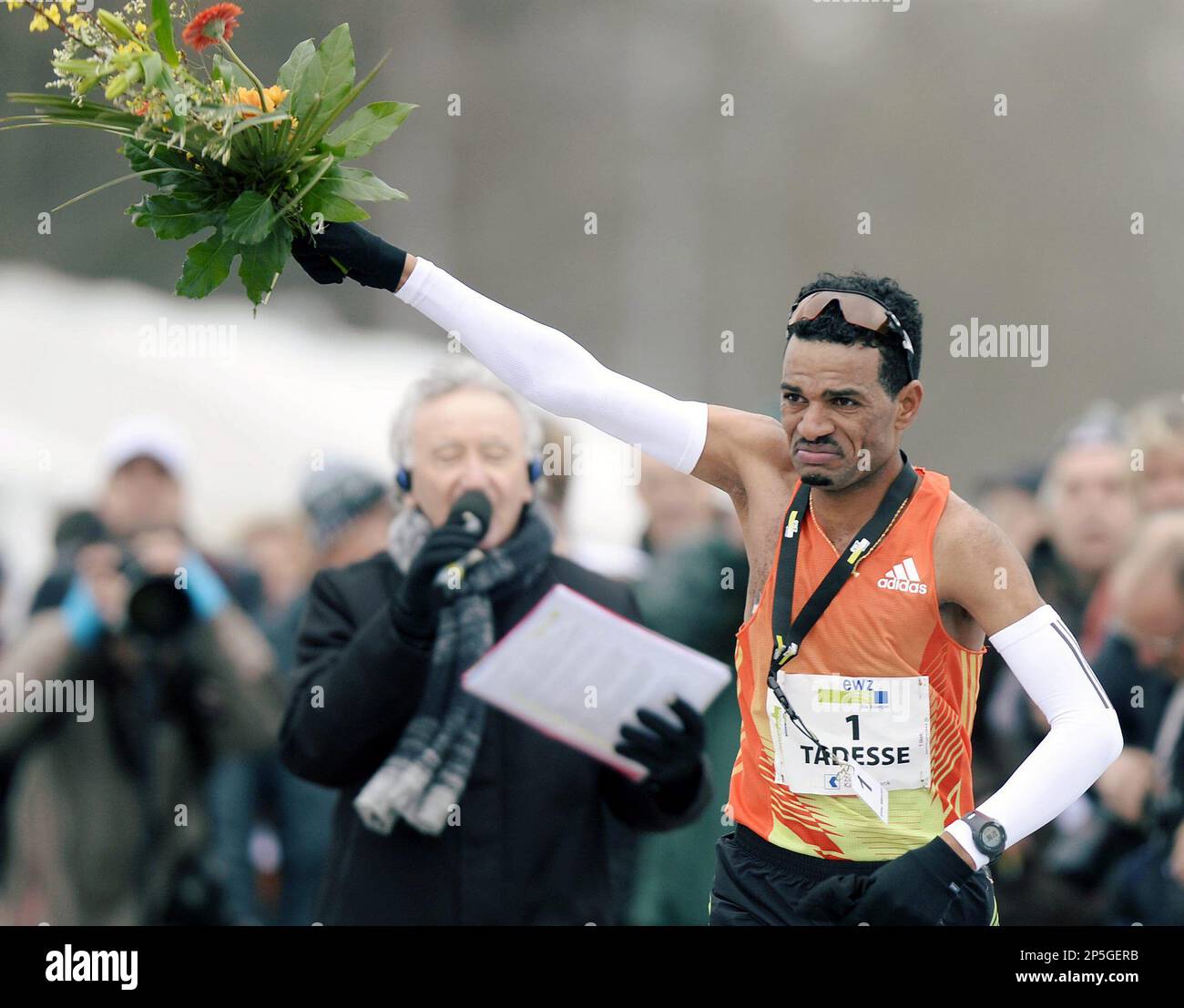 Eritrea's Tadesse Abraham celebrates after winning the Zurich Marathon ...