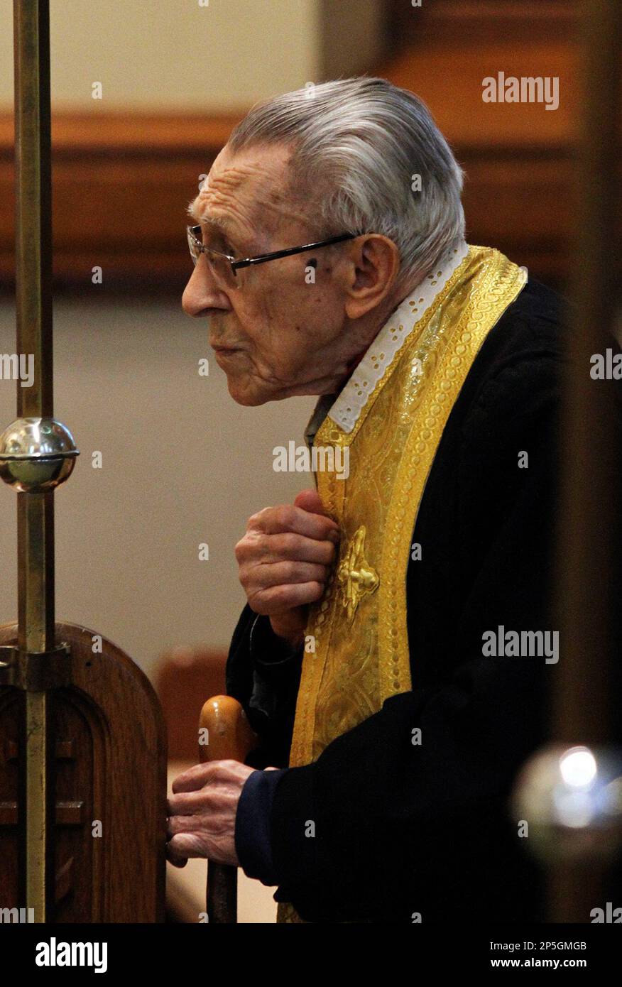 Mitred Arch-Priest Msgr. Stephen Hrynuck, 101, attends Mass celebrating his 75th anniversary of ...