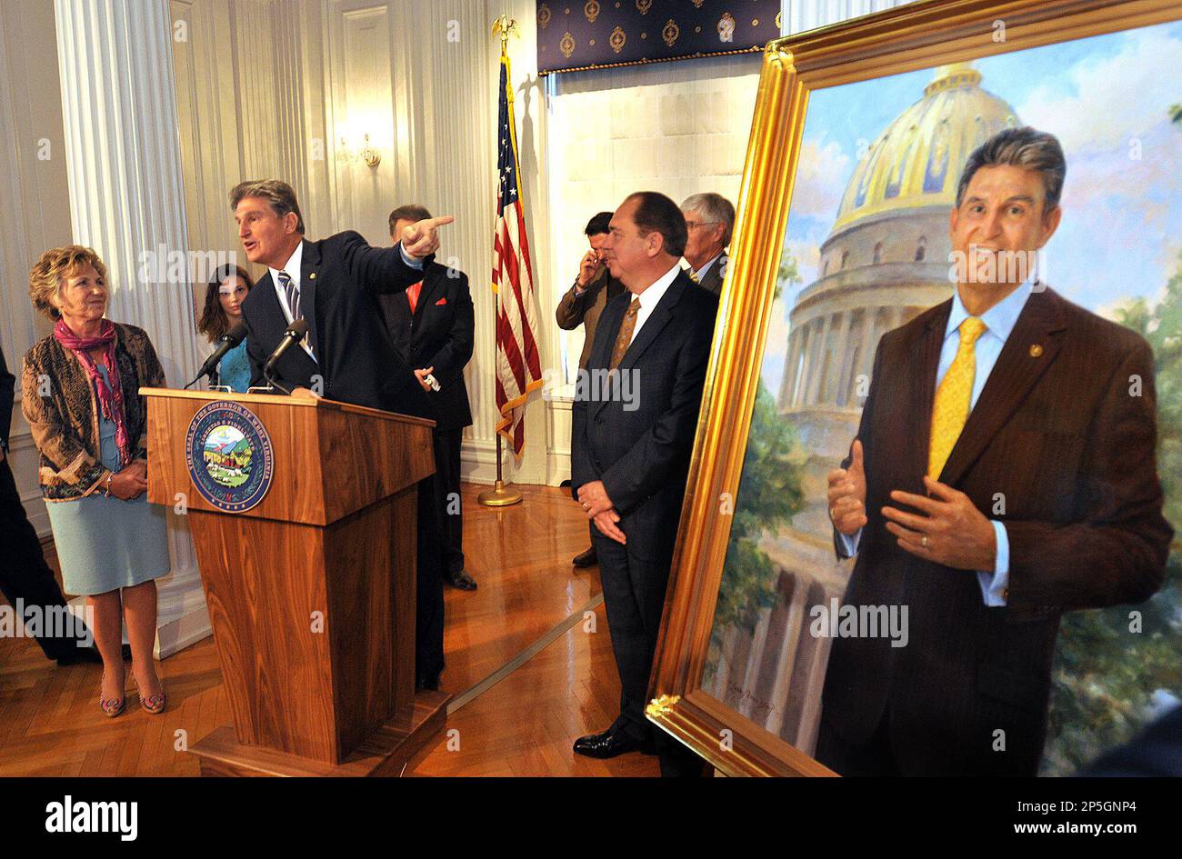 Sen. Joe Manchin makes some remarks at the official unveiling ceremony ...