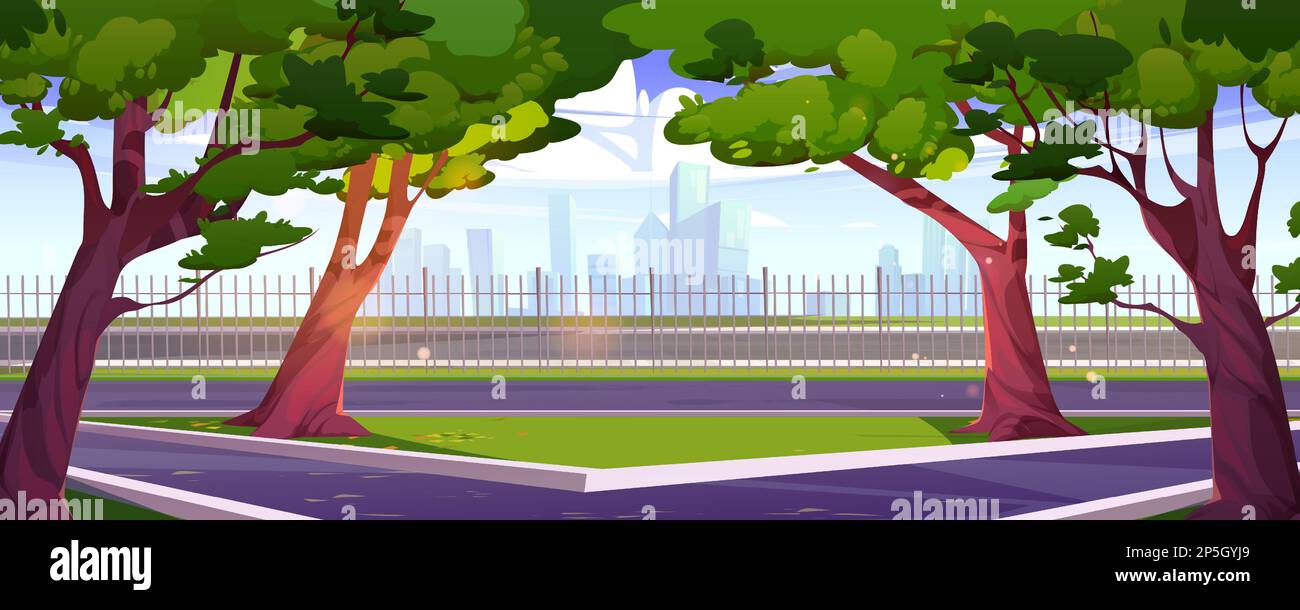 Summer city park landscape background. Cartoon vector skyline scene ...
