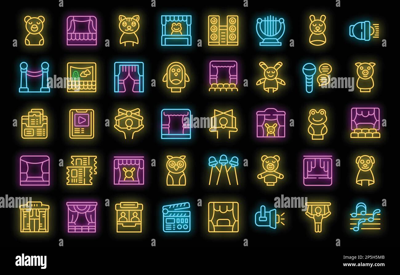Puppet theater icons set outline vector. Doll marionette. Kid theater ...