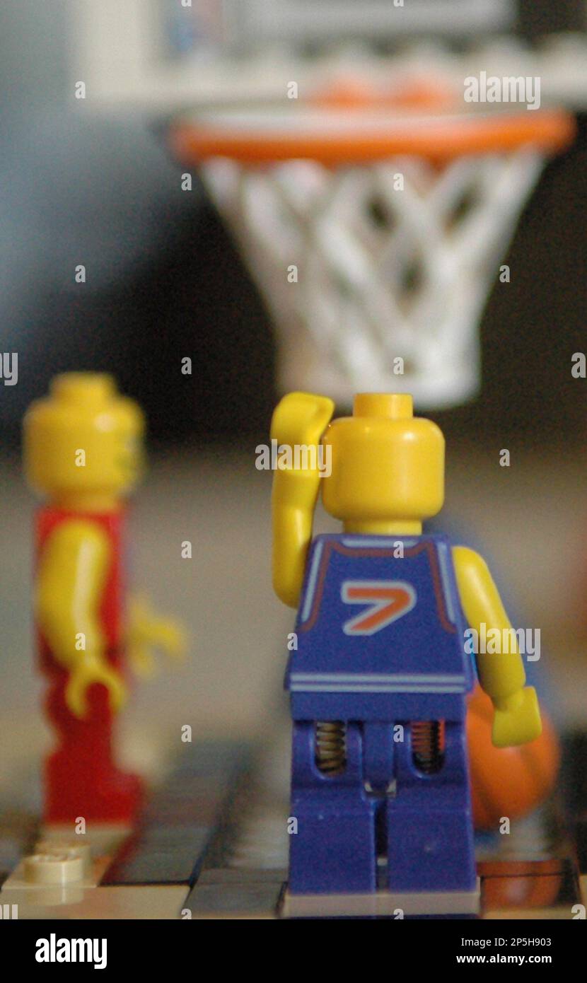 A LEGO depiction of a March Madness basketball game is seen March 15 ...