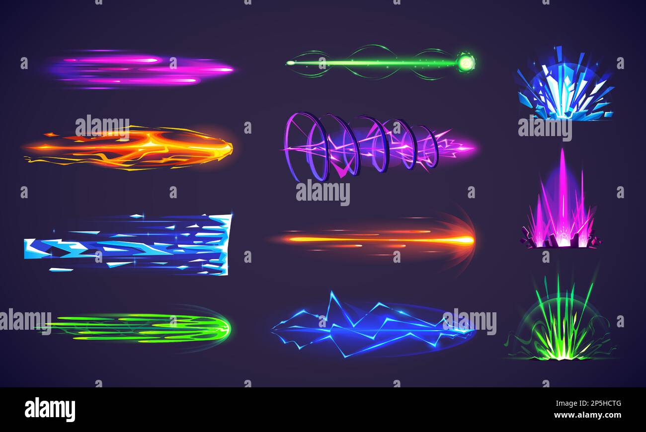 Game effects of magic beams, laser gun, energy shot and blast ...