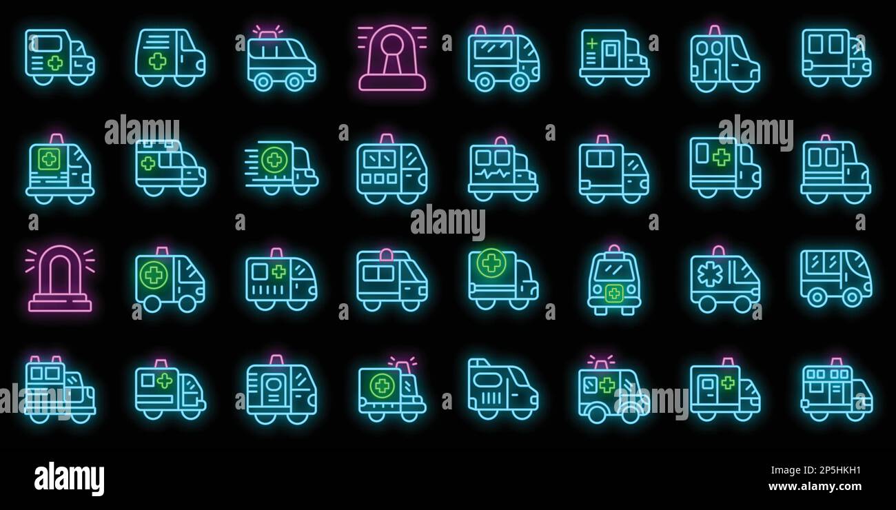 Emergency vehicles icons set outline vector. Ambulance transport. Car ...