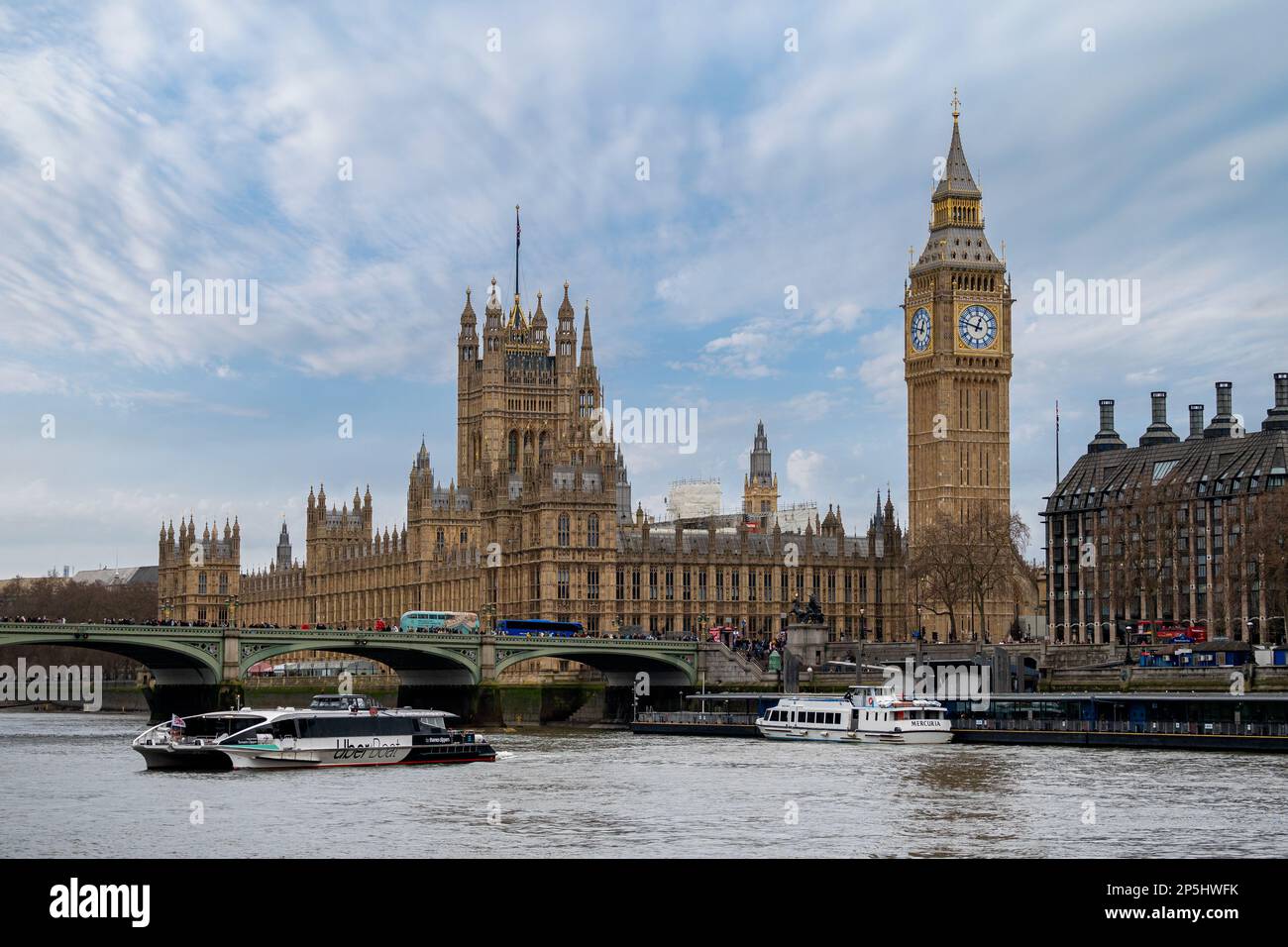 London, UK - March 12, 2023: Buildings of Parliament with Big Ban tower ...