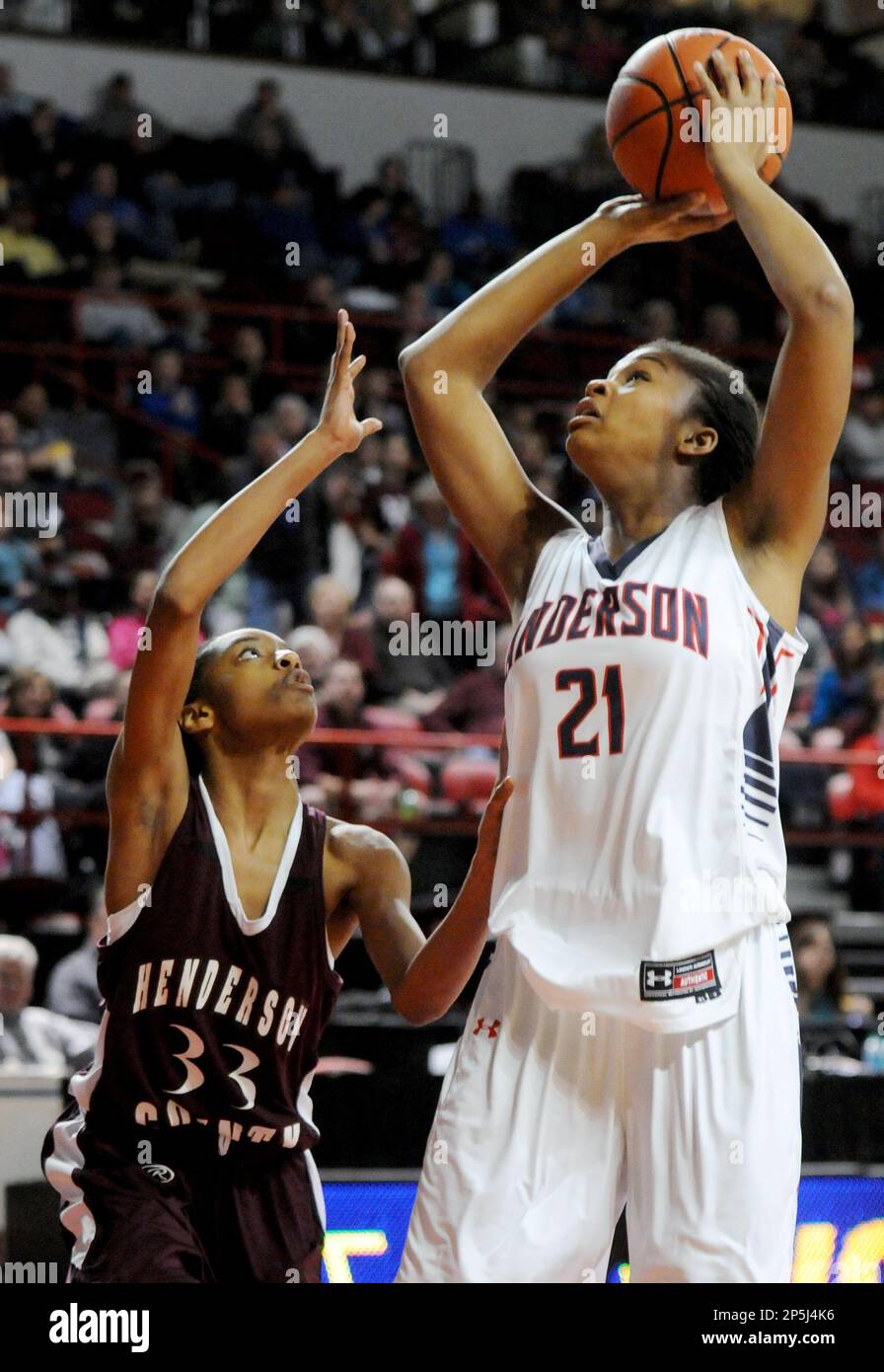 Anderson County's Kali Whiteside (21) shoots over Henderson County's ...