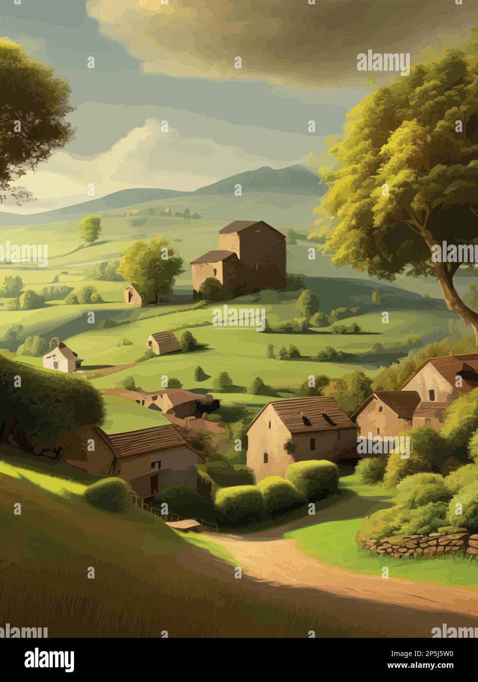 Swiss landscape painting Stock Vector Images - Alamy