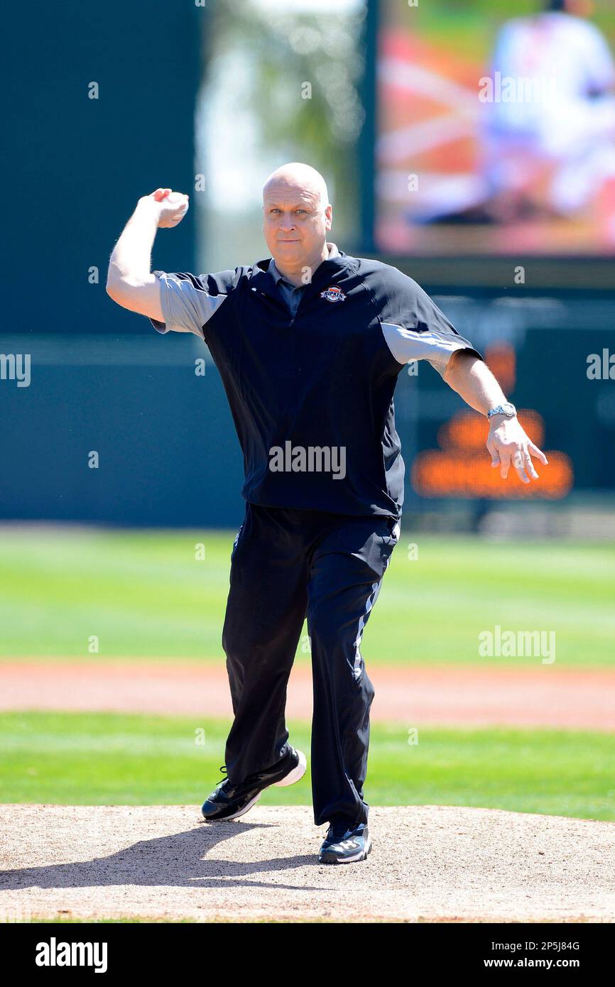 Baltimore Orioles legend Cal Ripken Jr. throws out the ceremonial first ...