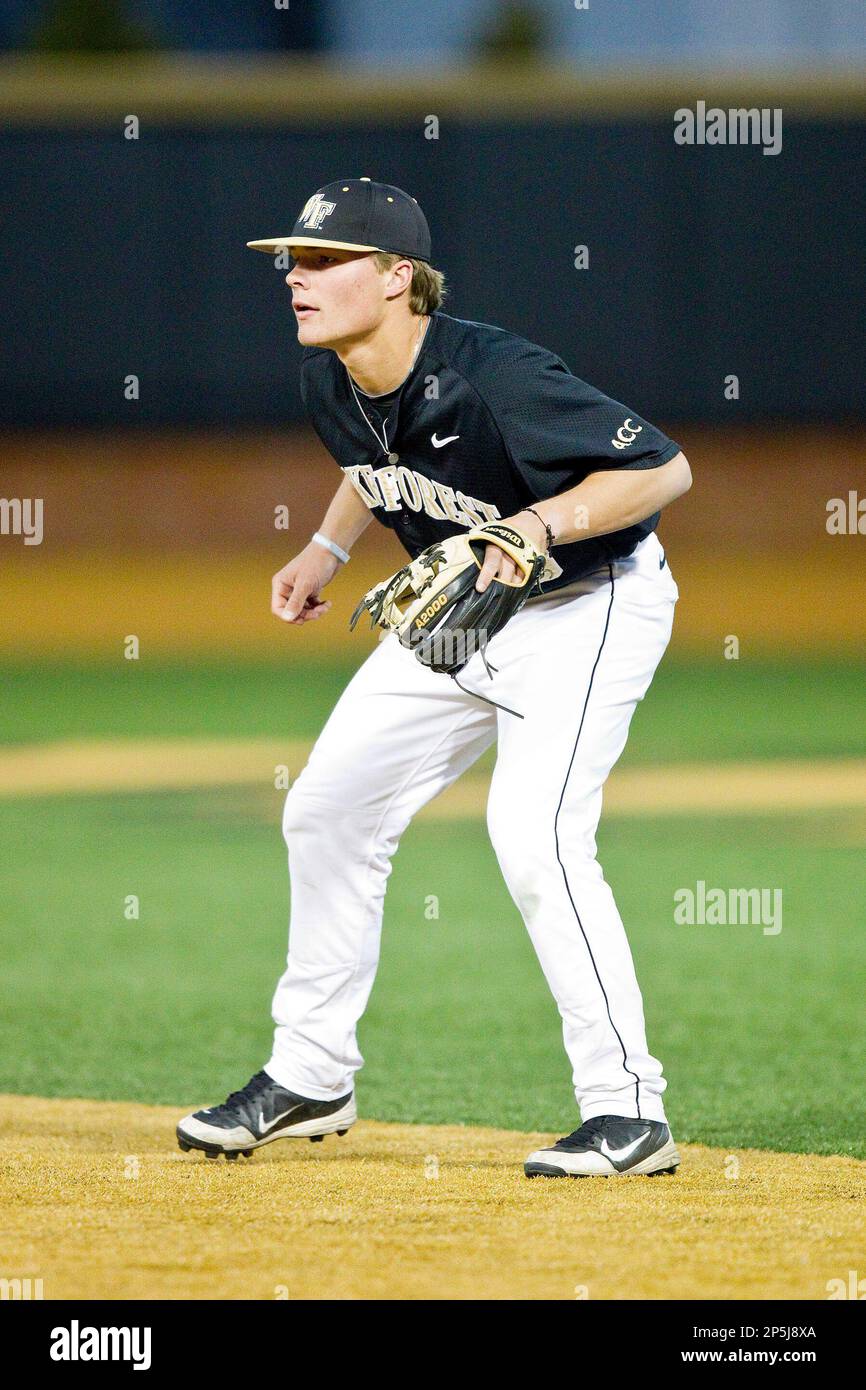 Wake Forest Demon Deacons second baseman Jimmy Redovian (23) on defense ...