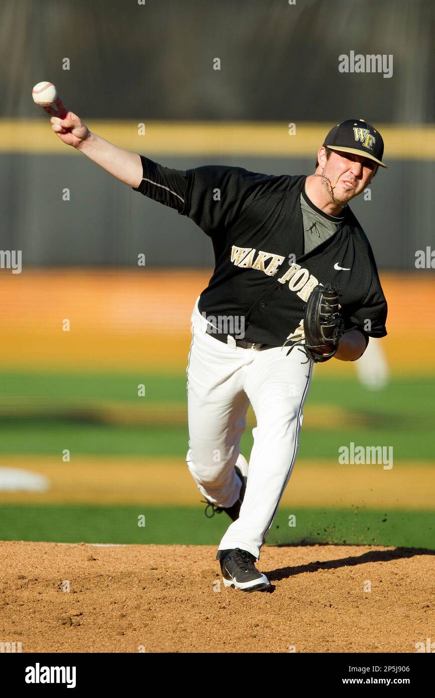 Wake Forest Demon Deacons starting pitcher Matt Pirro (1) delivers a ...