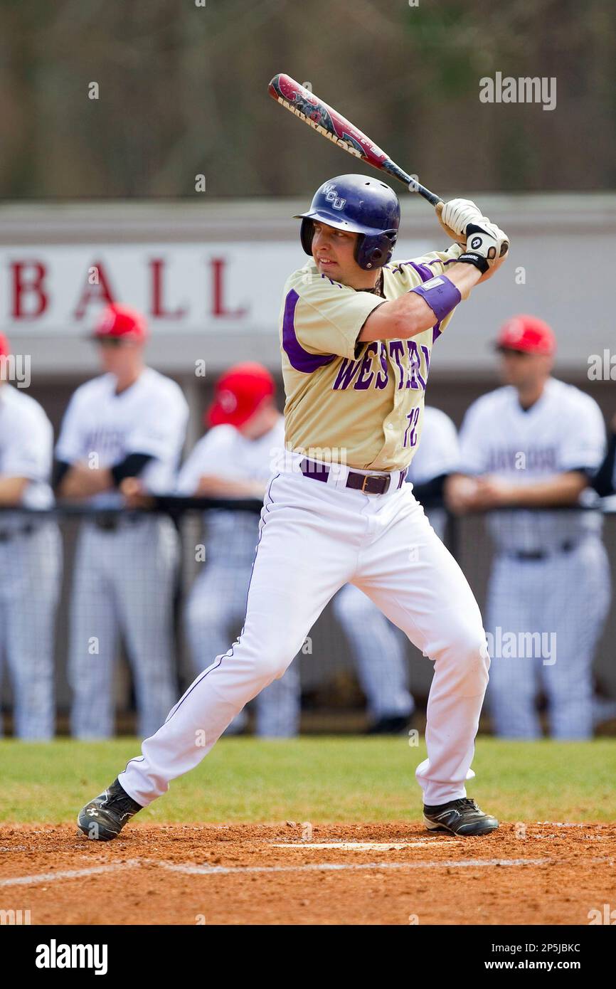 Cody Jones (12) of the Western Carolina Catamounts at bat against the ...