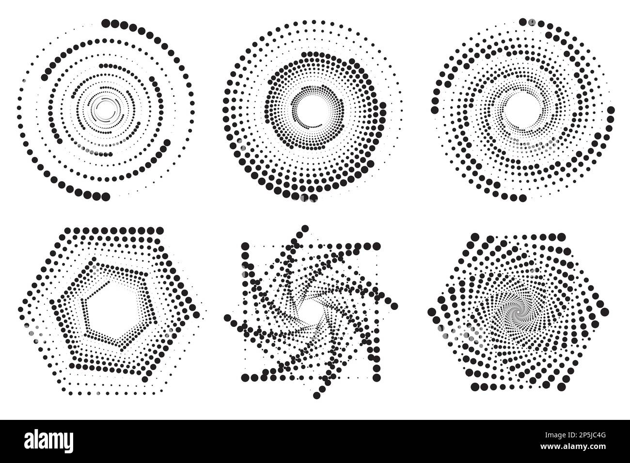 Dotted Circles Pattern Abstract Half Tone Graphic Set Circular Textured Round Spiral Frames