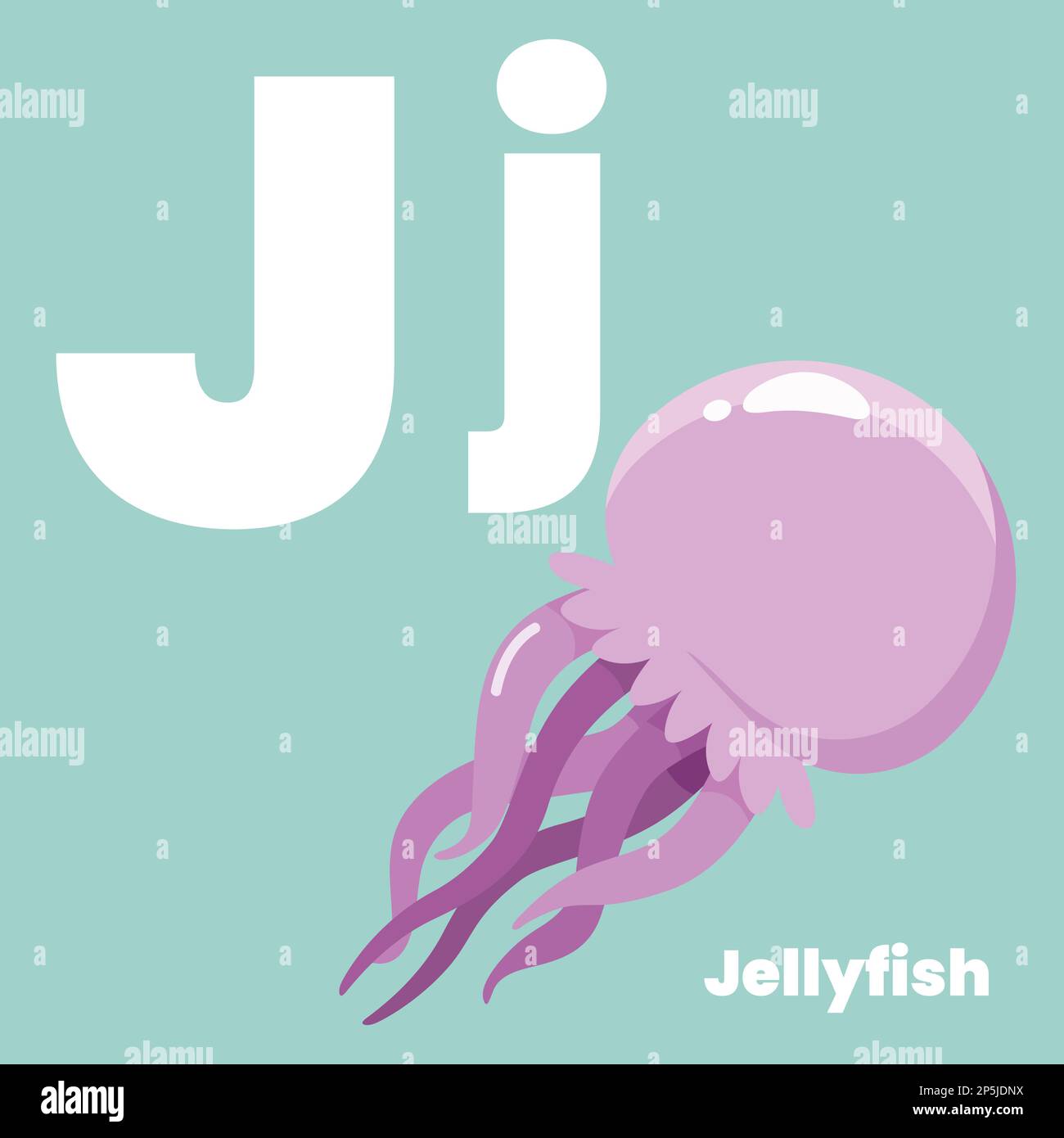 Cute children ABC alphabet flashcard words with the letter J for kids learning English ...