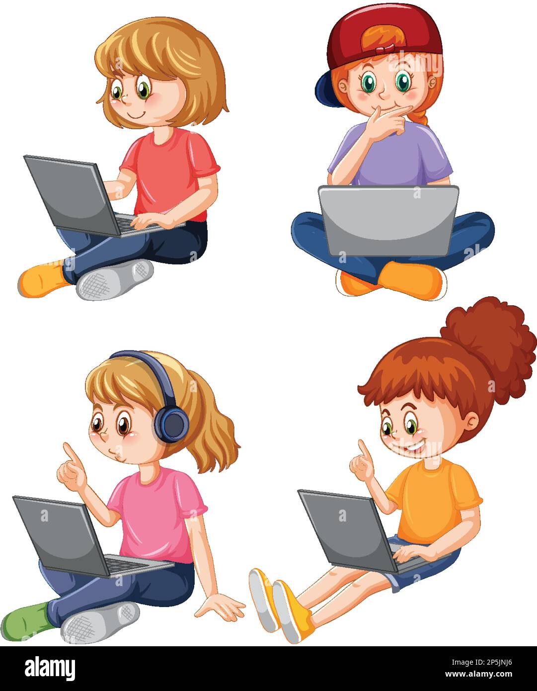 Set of children using laptop illustration Stock Vector Image & Art - Alamy