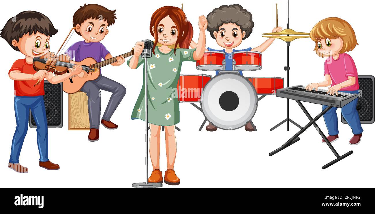 Music band performance cartoon character illustration Stock Vector ...